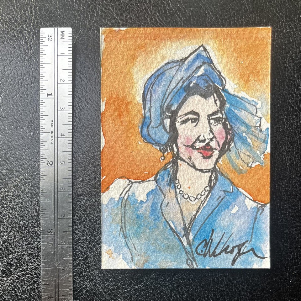 Original Watercolor ACEO Queen Elizabeth II circa 1947 Artist Trading ...
