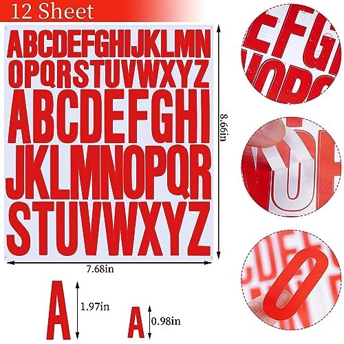 12 Sheets Alphabet Stickers Self Adhesive Vinyl Letter 1 Inch 2 Inch ...