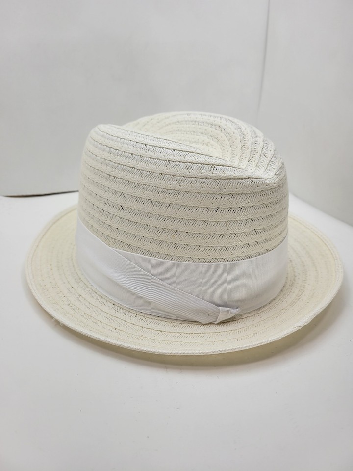 PINZANO FLICKER WHITE STRAW CENTER DENT FEDORA MADE IN USA | eBay