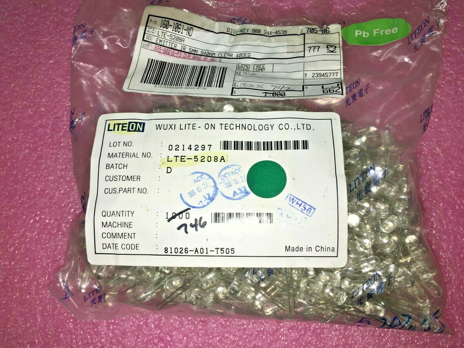 (106 PIECE LOT) LTE-5208A, LITE-ON, EMITTER IR 940NM 100MA T 1 3/4 ...