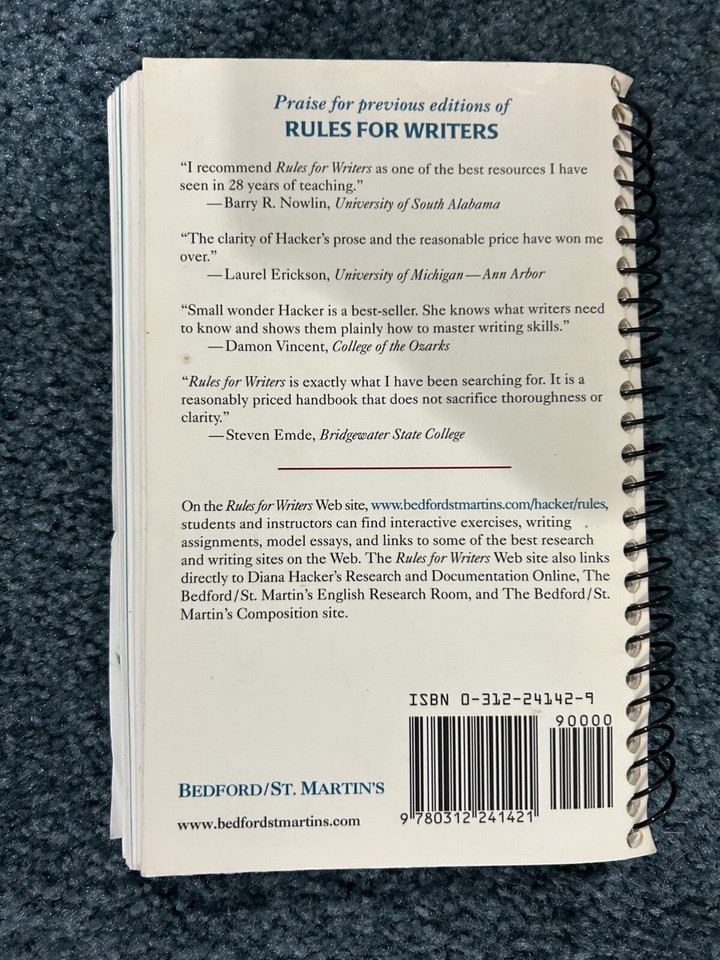 Rule for Writers - 4th Edition Great Condition Diane Hacker | eBay