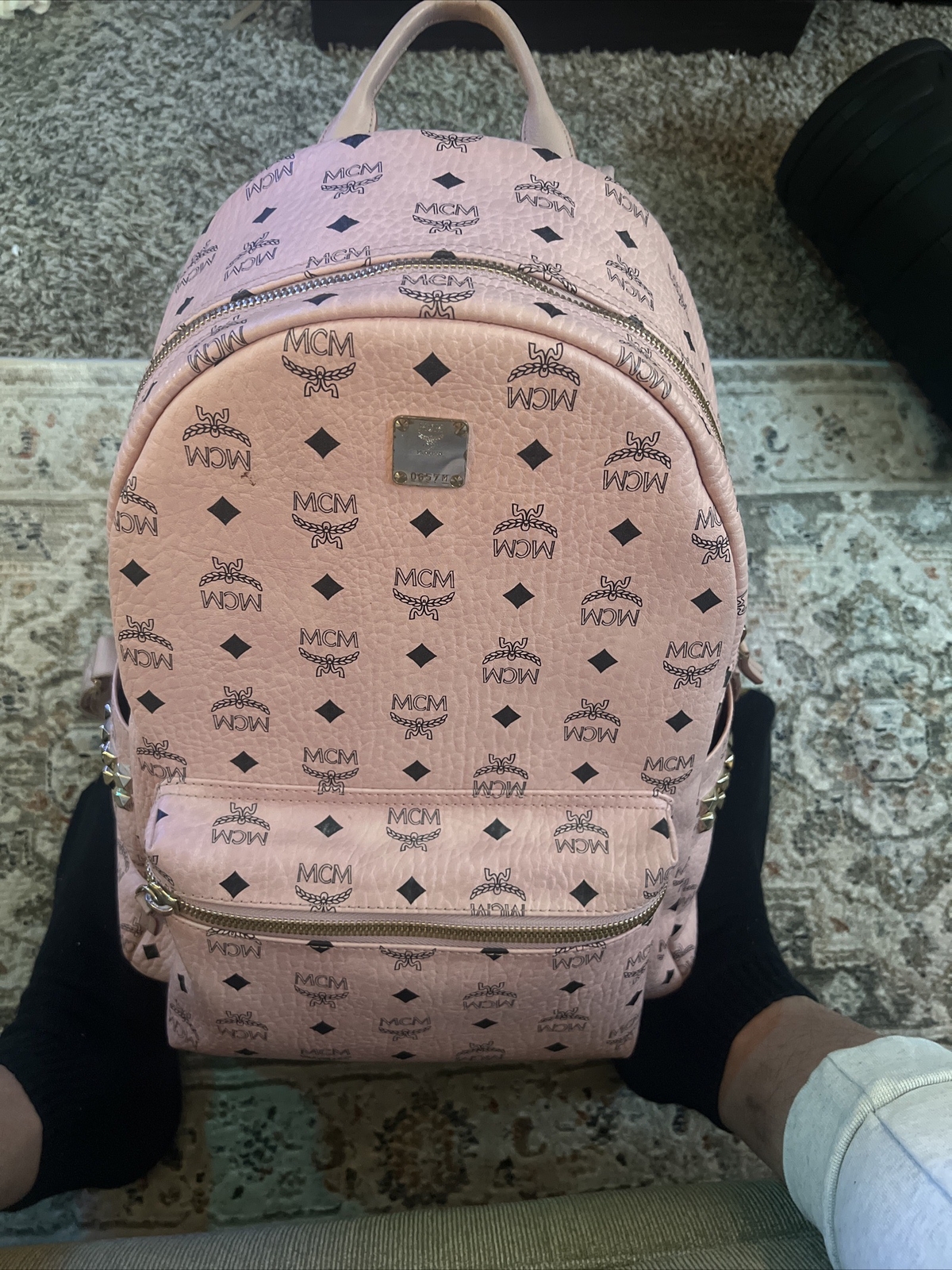 MCM backpack Soft Light pink Visetos Side Stud Large … - Gem