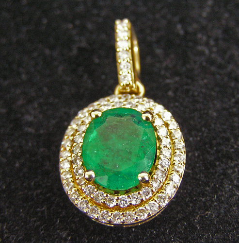QCD 14k Gold 1.5 Ct Emerald and Double Halo Diamond Pendant Quality ...