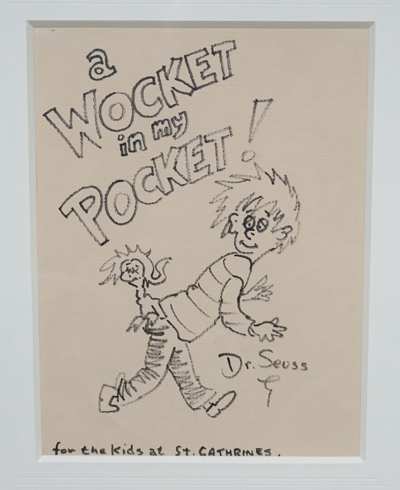 FRAMED, DR. SEUSS SIGNED ORIGINAL DRAWING~ WOCKET IN MY POCKET ~W. TWO ...