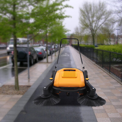 Industrial 51" Hand Push Sweeper 2 Brushes Walk Behind Street Pavement ...