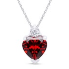 Heart Pendant Necklace & Stud Earrings Set Simulated Garnet 925 ...