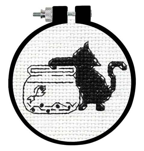Black Cat Counted Cross Stitch Kit with Hoop Design Works Crafts | eBay