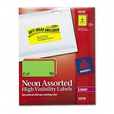 Avery Dennison Ave-5978 Neon Rectangle Laser Label - 2" Width X 4 ...