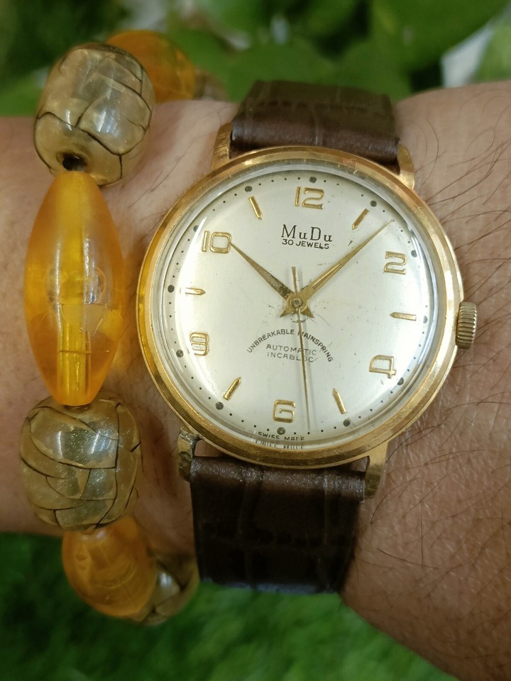 AUTHENTIC MUDU 30 JEWELS AUTOMATIC SWISS MEN'S SILVER DIAL RETRO ...