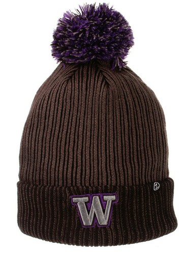 WASHINGTON HUSKIES BLACK NCAA VINTAGE KNIT BEANIE POM Z SKI CAP HAT NWT ...