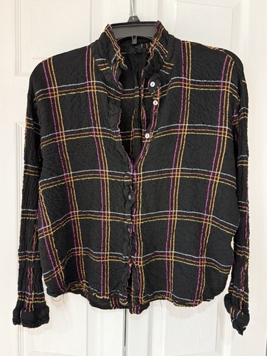 Jane & Delancey Black Colorful Button Down Top XL Boho Hippie Unique ...
