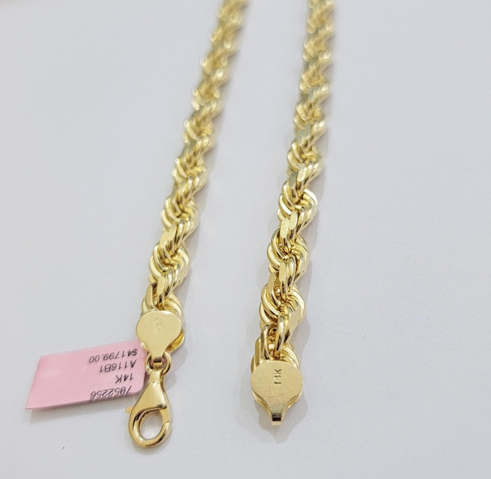 Real 14k Rope Chain Necklace 7mm Mens 14kt Yellow Gold 18 in - 30 inch ...