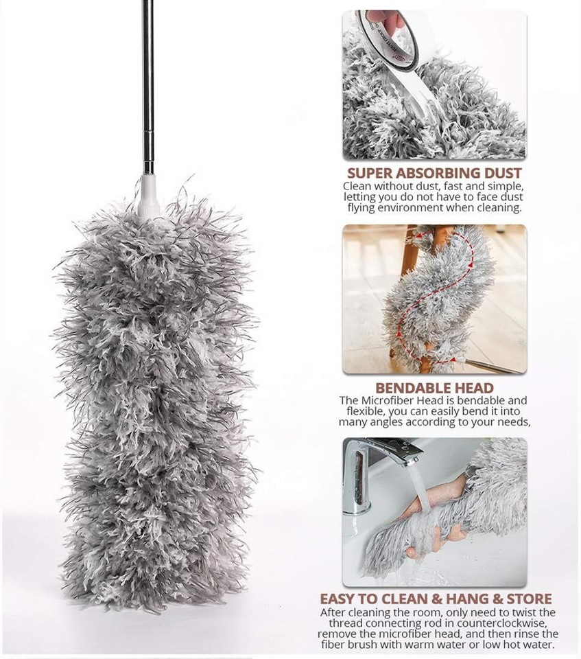 Cobweb Duster with Extension Pole, Spider Web Brush & Ceiling Duster ...