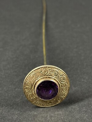 Antique Victorian Amethyst Purple Stone Ornate Goldtone Hat Pin | eBay