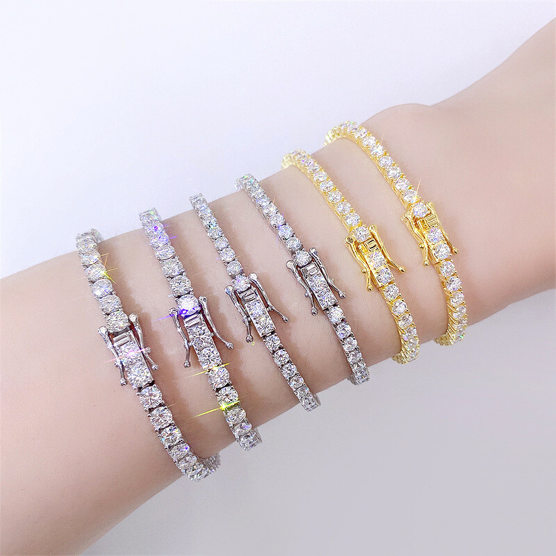 2-3mm Moissanite Tennis Chain Bracelet Women 925 Sterling Silver Pass ...