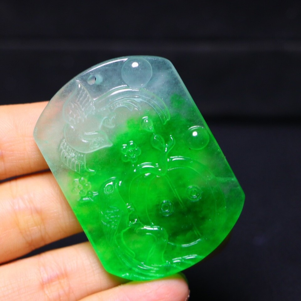 Perfect High Ice Chinese Jadeite Jade Precision Carving Birds Pendant ...