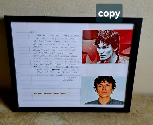 Framed Copy Photos/Letter Written by Serial Killer Richard Ramirez ...