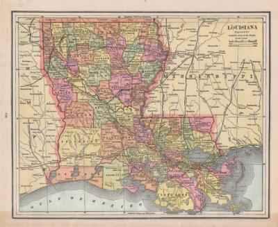1886 ANTIQUE GASKELL'S FAMILY ATLAS OF THE WORLD-MAP OF LOUISIANA-GREAT ...