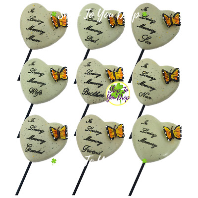 HEART GRAVE PICK 6CM METAL STICK In Loving Memory Graveside Funeral ...