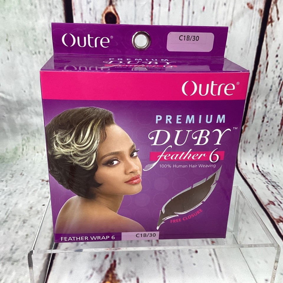 #C1B/30 Black/Brown Duby Feather 6 Bob 100% Human Hair Extensions 6 ...