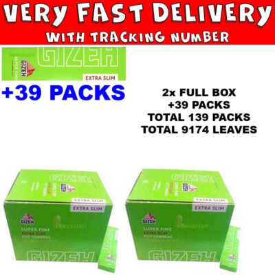 Gizeh Extra Slim Super Fine Rolling Papers 2x Full Box+39=139 Packs x ...