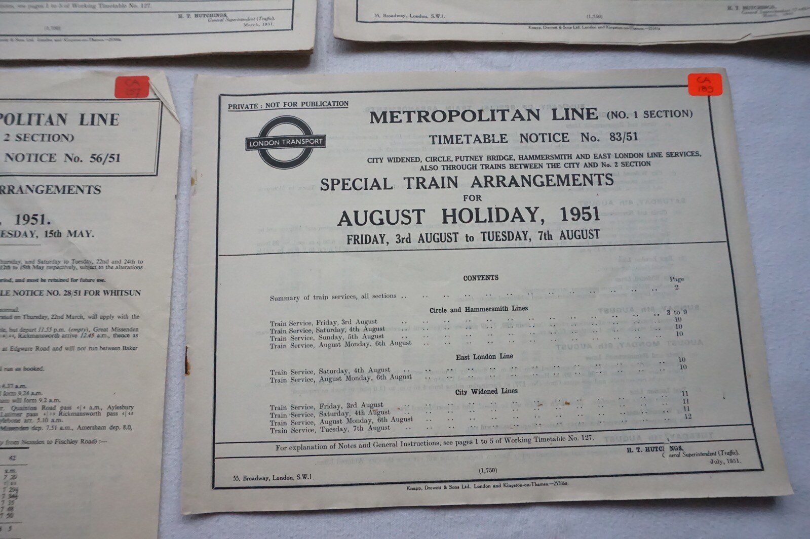 1950-51 Metropolitan Line Underground Tube Special Working Railway ...