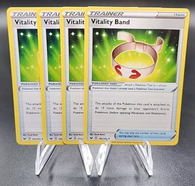 X4 Pokemon Vitality Band Playset Trainer Card 185/202 Sword Shield Base ...