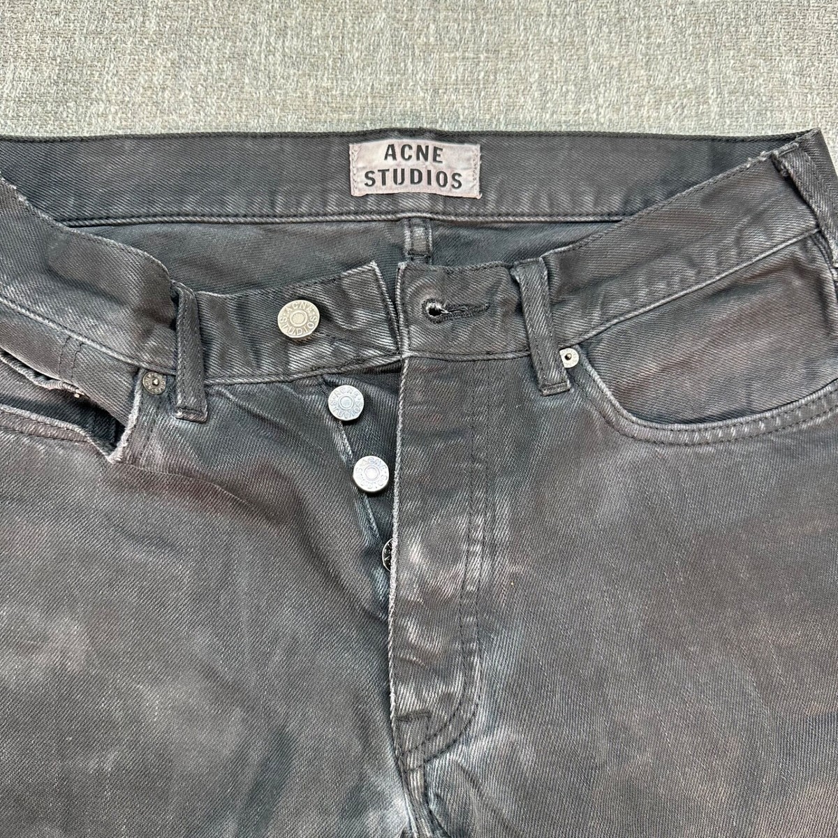 Acne Studio Roc Wax Jeans Mens 30x32 Black Slim Distressed Acne Studio Roc Wax Jeans Mens 30x32 Black Slim Distressed