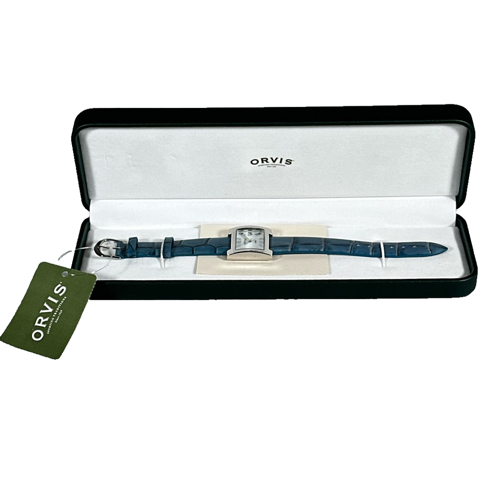 Pair of Orvis Women’s Curved Square Quartz Watches Blue & Red Leather ...