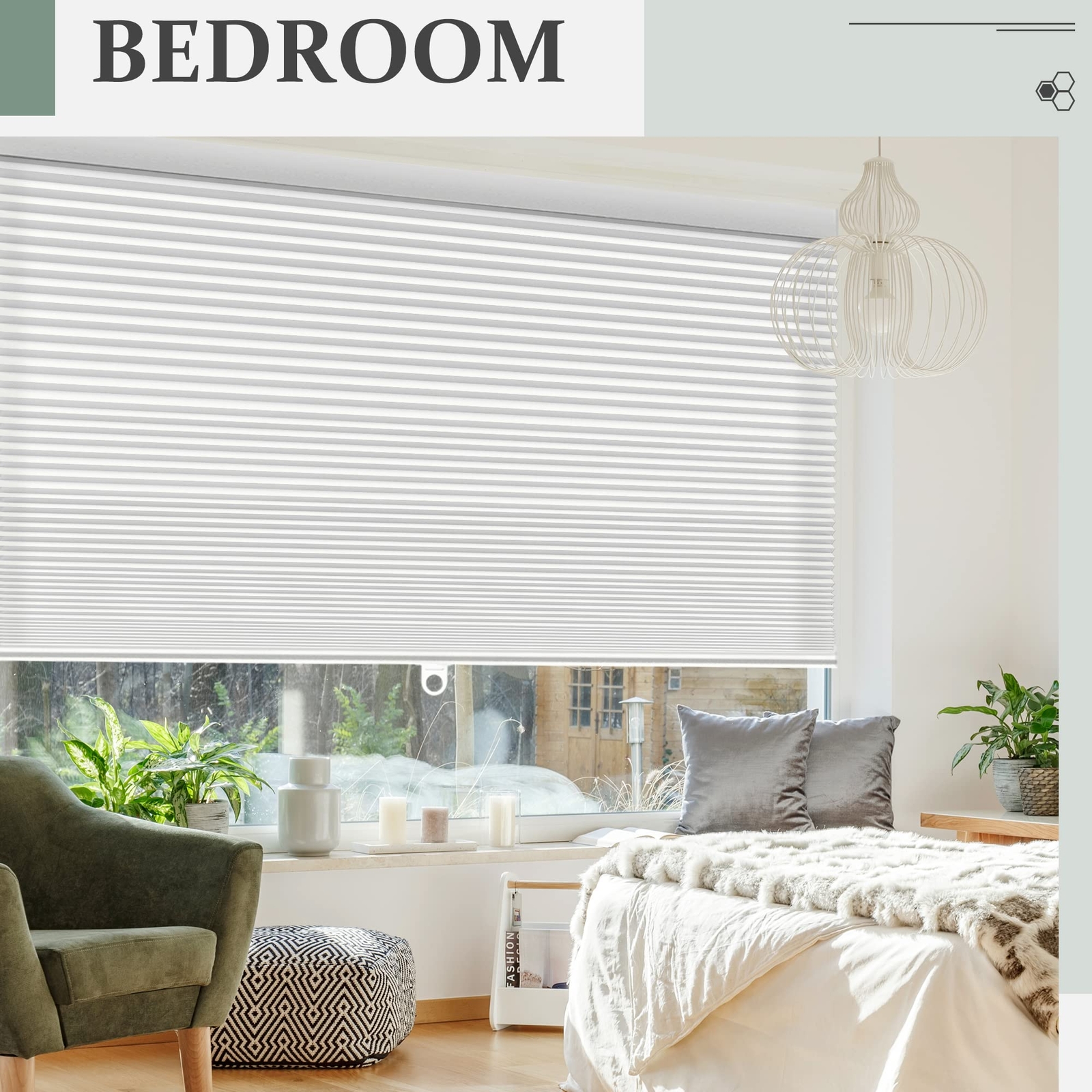 Bliwans 27X64 Cordless Blackout Honeycomb Shades White Room Darkening ...