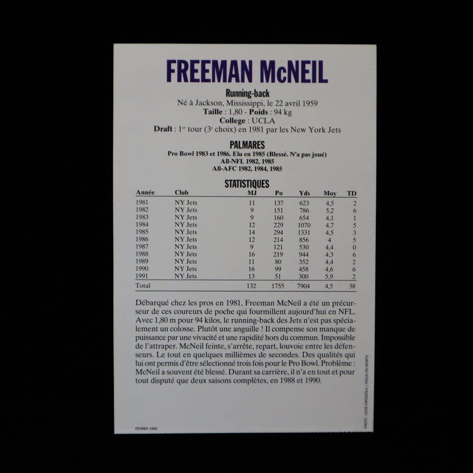 1992 Freeman McNeil New York Jets NewSport NFL French Card From France ...