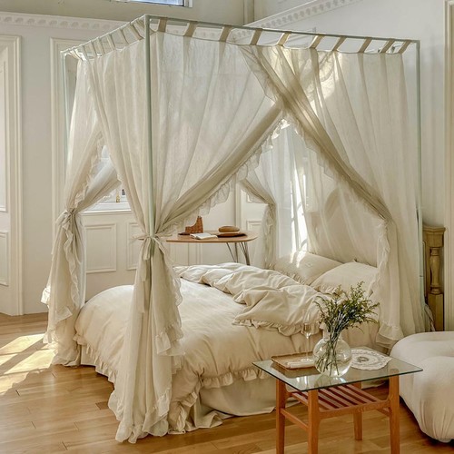 Flax mosquito net bed netting canopy summer france bed curtain & white ...