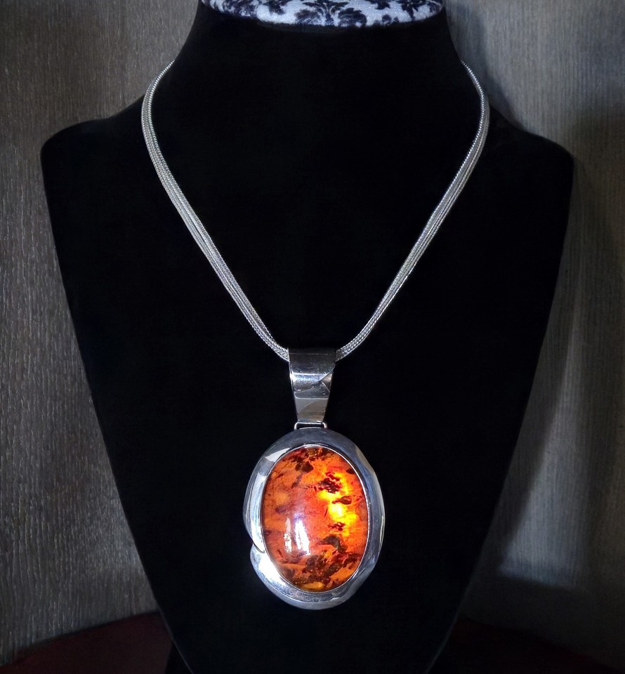 Jay King Vintage DTR 925 Sterling Silver Amber Pendant Foxtail Chain ...
