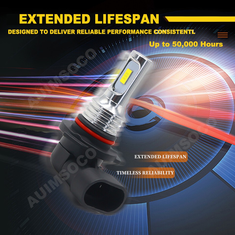 9006 9005 LED Headlights Kit Combo Bulbs 10000K High Low BEAM Super ...