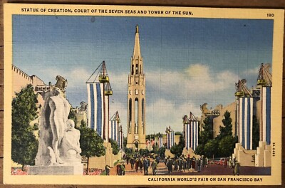 Postcard CA Statue of Creation Court of the 7 Seas Worlds Fair San ...