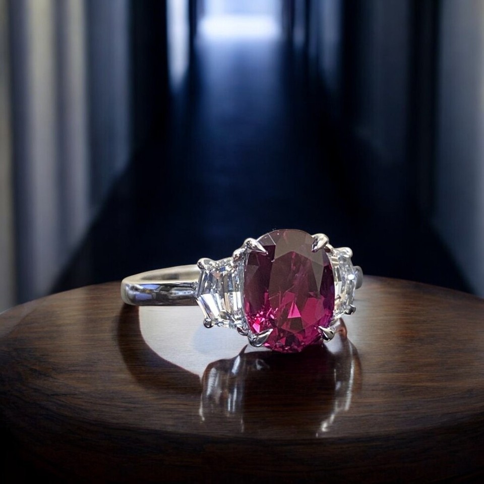 3.30 Ct Oval Cut Lab Grown Red Ruby Women Diamond Wedding Ring 950 ...