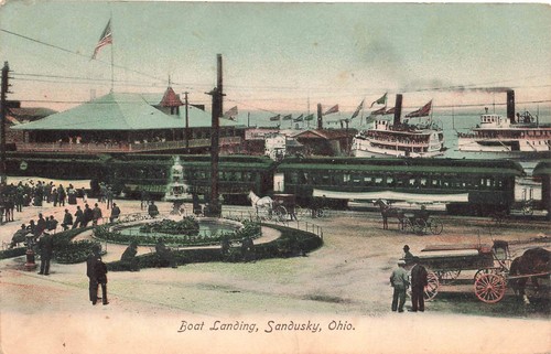 Postcard - Sandusky, Ohio, Steam Boats at Boat Landing, Train in ...