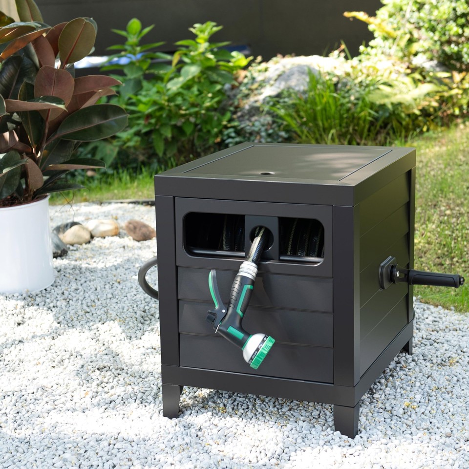 Metal Garden Hose Reel Deck box, Durable Steel Garden Hose Storage Box ...