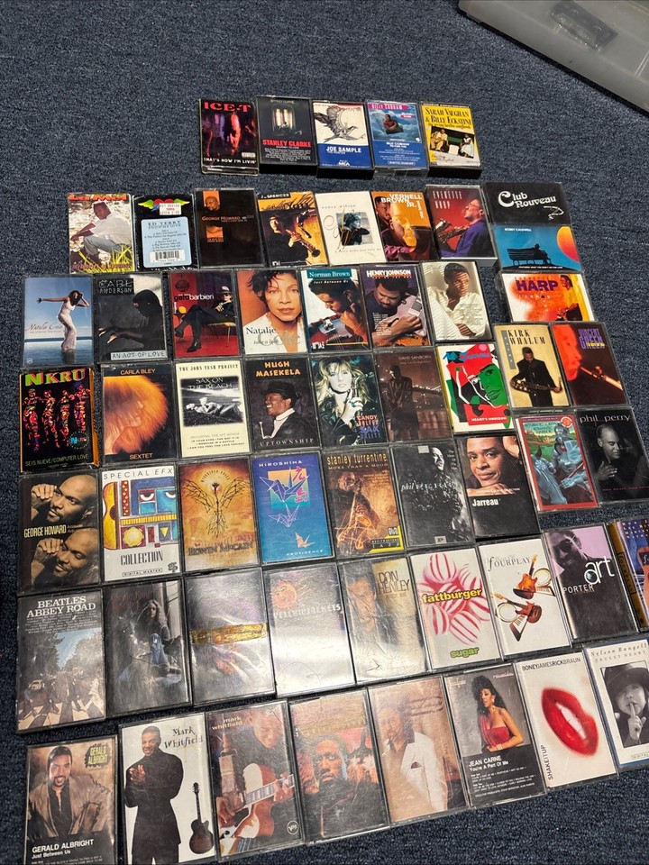 57 Rare JAZZ/Rap/Pop Cassette Lot Ice-T,Clarke,Sample,Cobham,Beatles ...