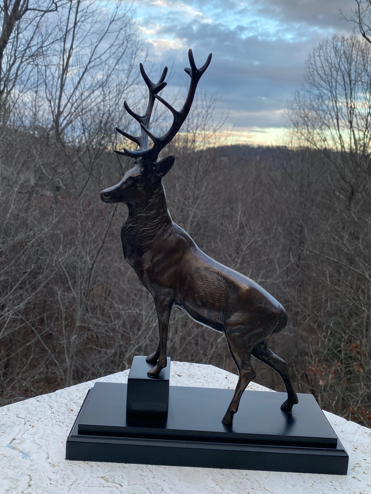 Bronze Deer Buck Complete Rack Antlers Posed On Step Plinth Statue | eBay