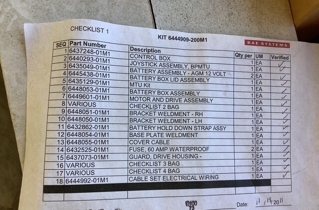 MILITARY M1114 MCTAGS BPMTU INSTALLATION FIELD KIT 6444909 2540-01-604 ...