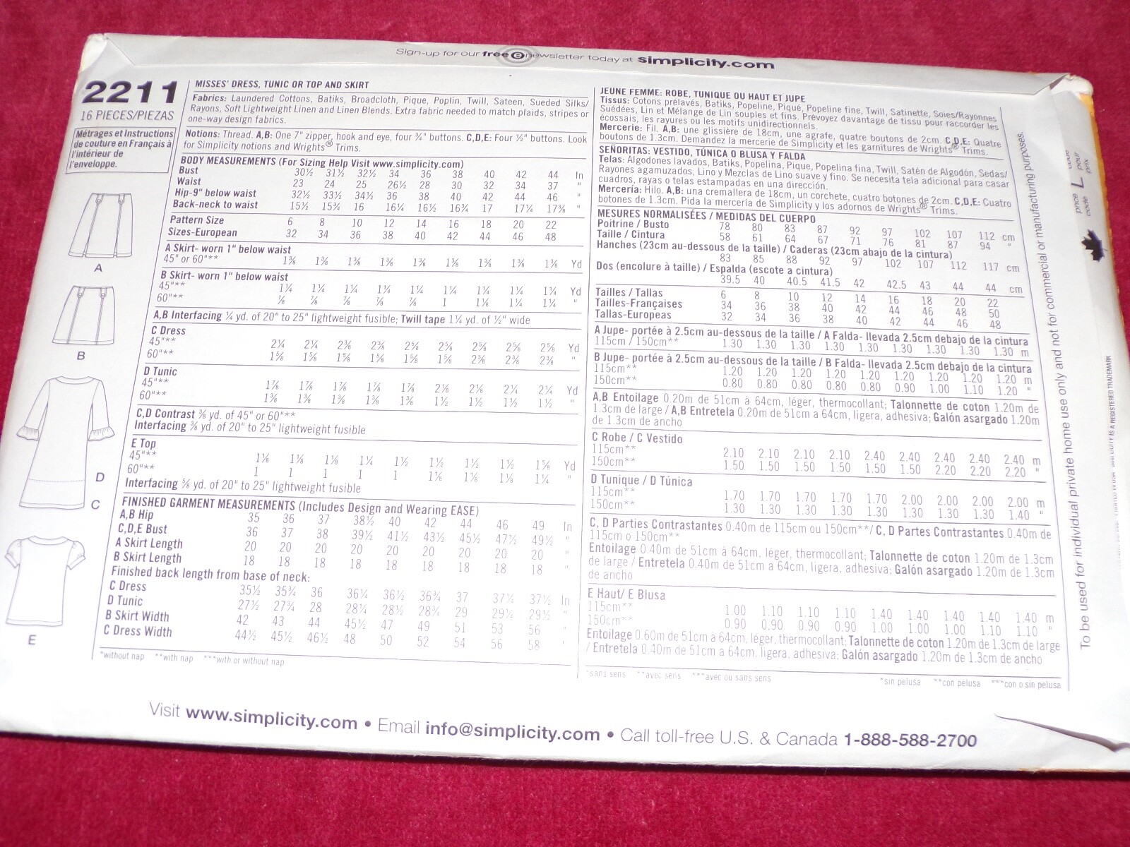 💐 SIMPLICITY #0449 / #2211 - LADIES "LISETTE" WARDROBE PATTERN 6-14 / 14-22 FF | eBay