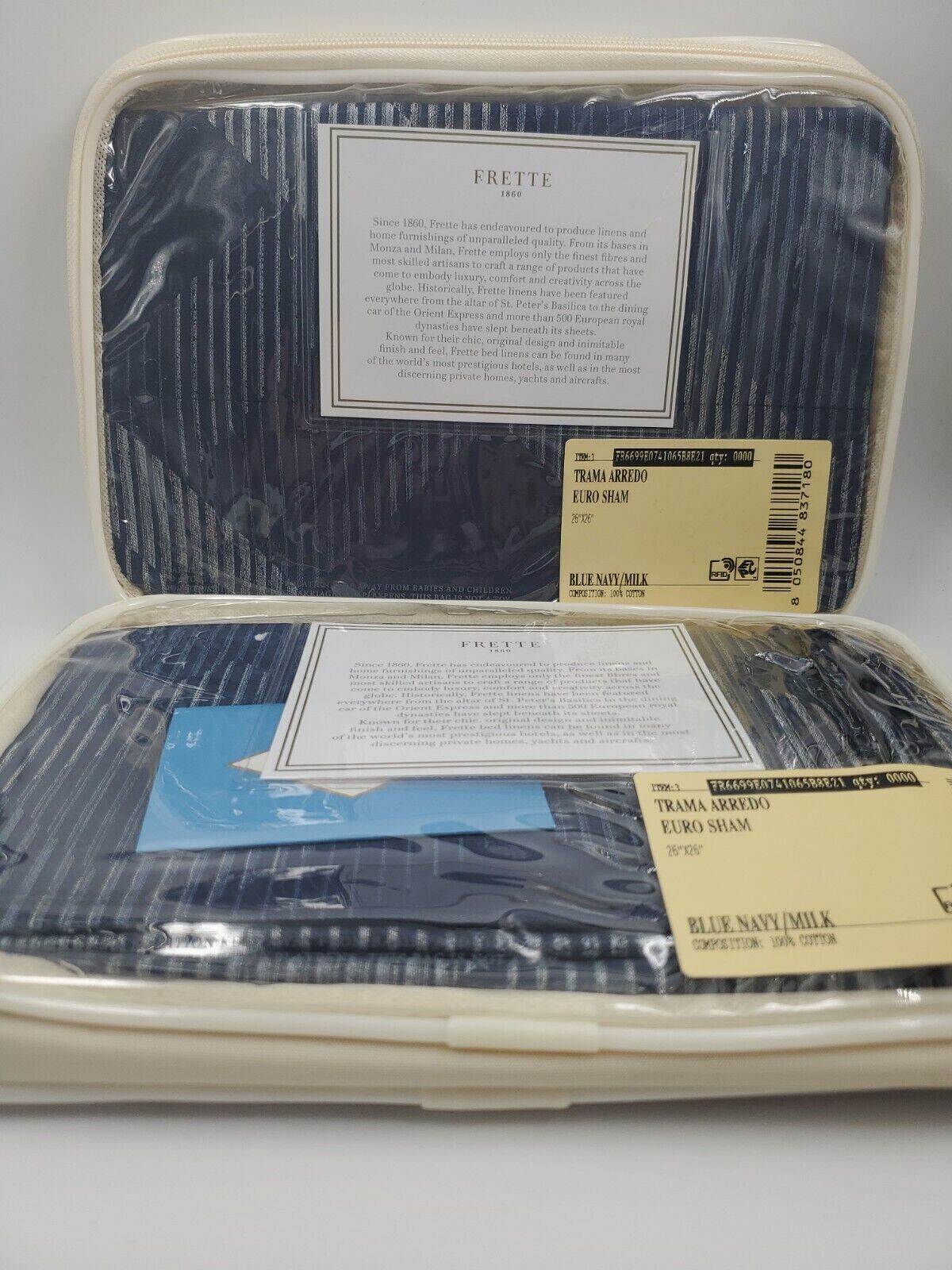 Frette Trama Arredo euro pillow shams 100% cotton blue navy /milk set ...