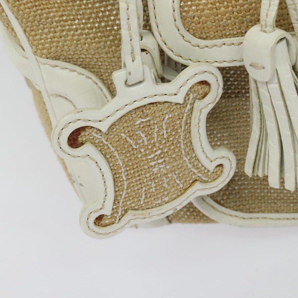 CELINE Hand Bag Straw Leather Beige Silver Auth 122443 | eBay