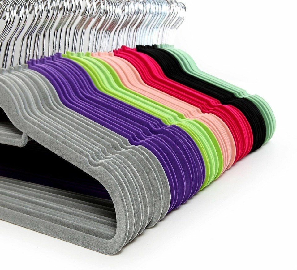 Velvet Coat Hangers Clothes Velour Flocked Non Slip Curved Trousers ...