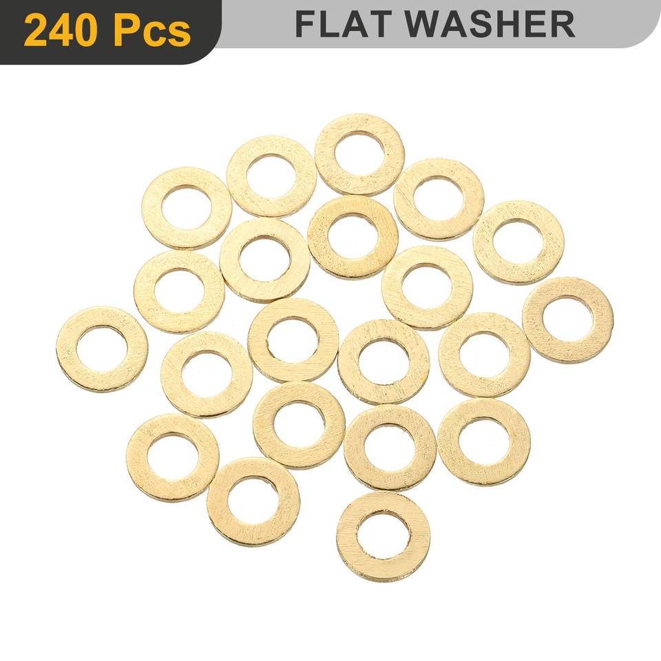 M4 Flat Washer, 240Pcs Brass Ring Washers 8mm OD 0.8mm Thick Sealing ...