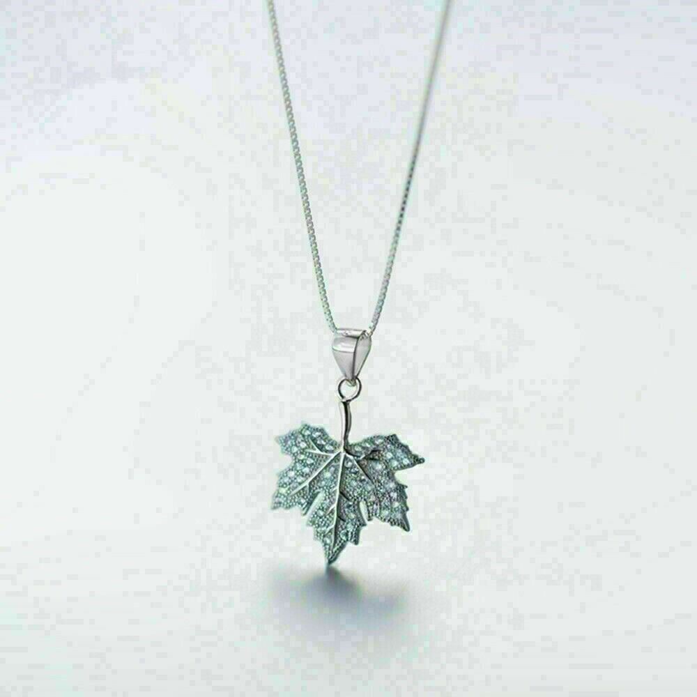 2 Ct Round Cut Simulated Diamond Leaf Shape Pendant 14K White Gold ...