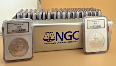 *1986-2005 $1 SILVER EAGLE SET NGC MS-69 20 COINS matching WHITE and ...