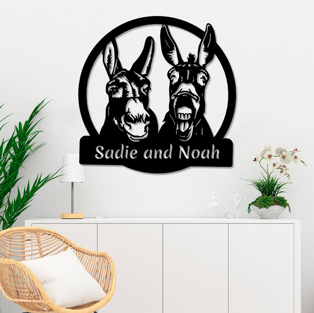 Personalized Donkey Metal Name Sign, Custom Donkey Farm Wall Art Decor ...