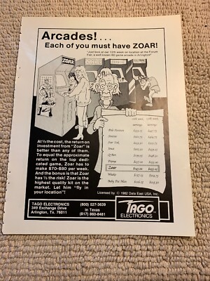 Original 1983 ad 11- 8.5'' Zoar Tango Electronics Arcade Video Game AD ...